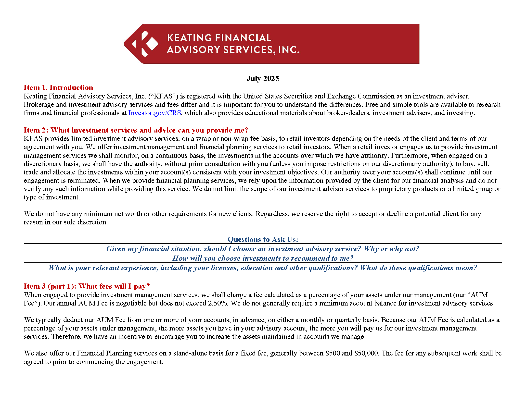 KFAS Form CRS - Pisces Wealth